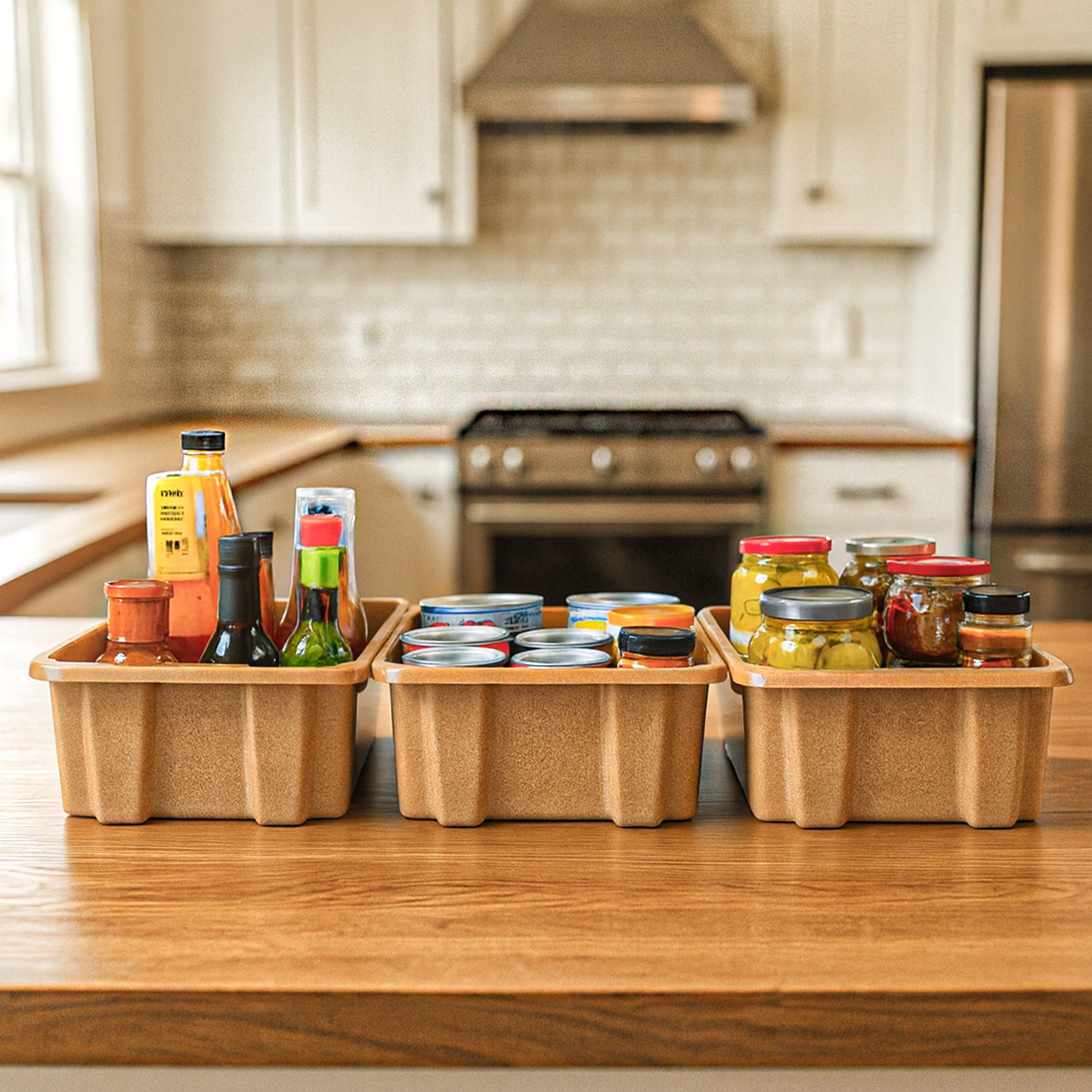 Stackable Storage Solution Light Brown Recycled Plastic Bins (3 pack ...